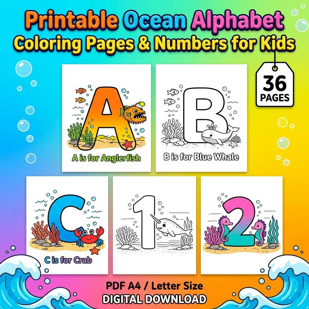 Alphabet and Numbers Coloring Pages for Kids, ABC 123 Learning Activity ...