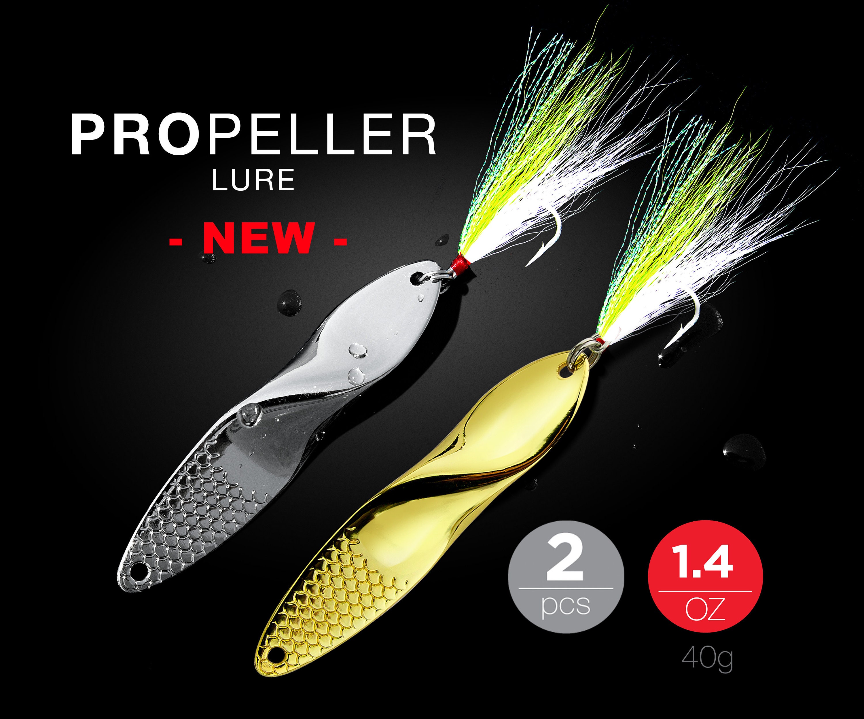 Set of 2 Propeller Metal Fishing Lures With Bucktail Teasers 1.4-ounce ...