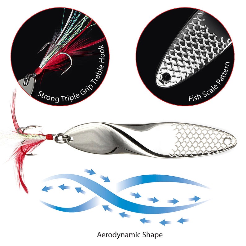 Set of 2 Propeller Metal Fishing Lures With Treble Hooks, 1-ounce, 28g ...