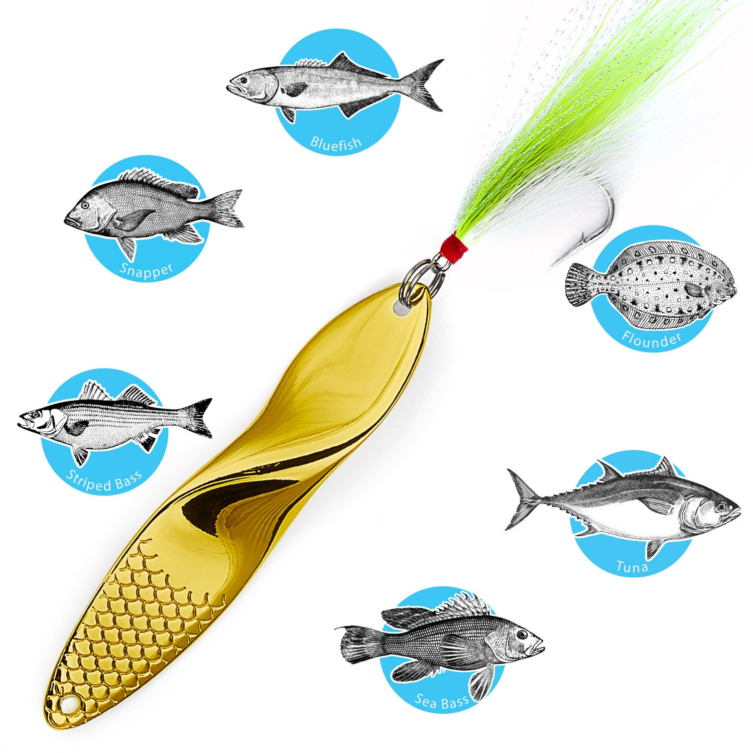 Propeller Gold Metal Fishing Lure With Bucktail Teasers 1.4-ounce, 40g ...
