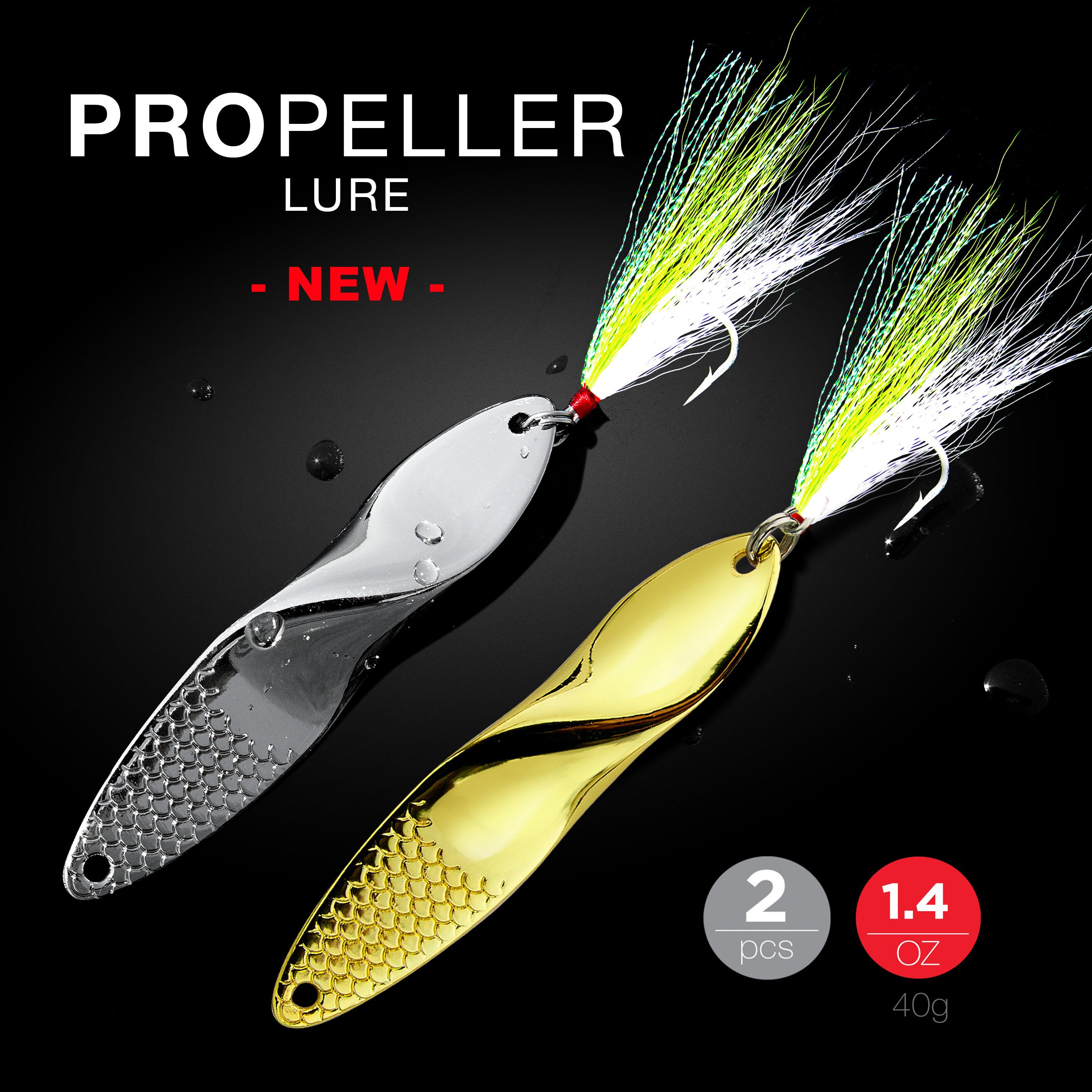 Set of 2 Propeller Metal Fishing Lures With Bucktail Teasers 1.4-ounce ...