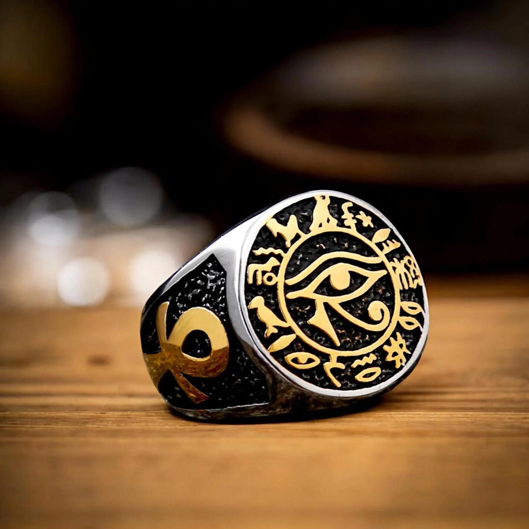 Eye of Ra Ankh Ring, Egyptian Ring, Stainless Steel Ring, Protection ...