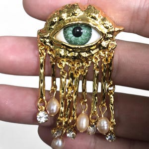 Gold Eye Brooch, Pearl Brooch, Statement Brooch, Unique Brooch ...