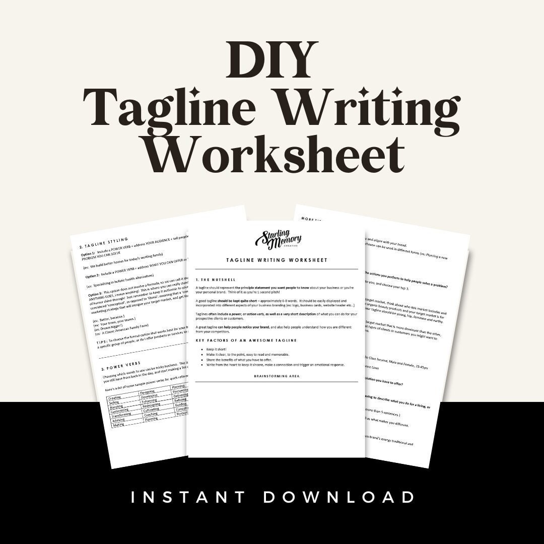 DIY TAGLINE WRITING Worksheet - Business Writing - Business Branding ...