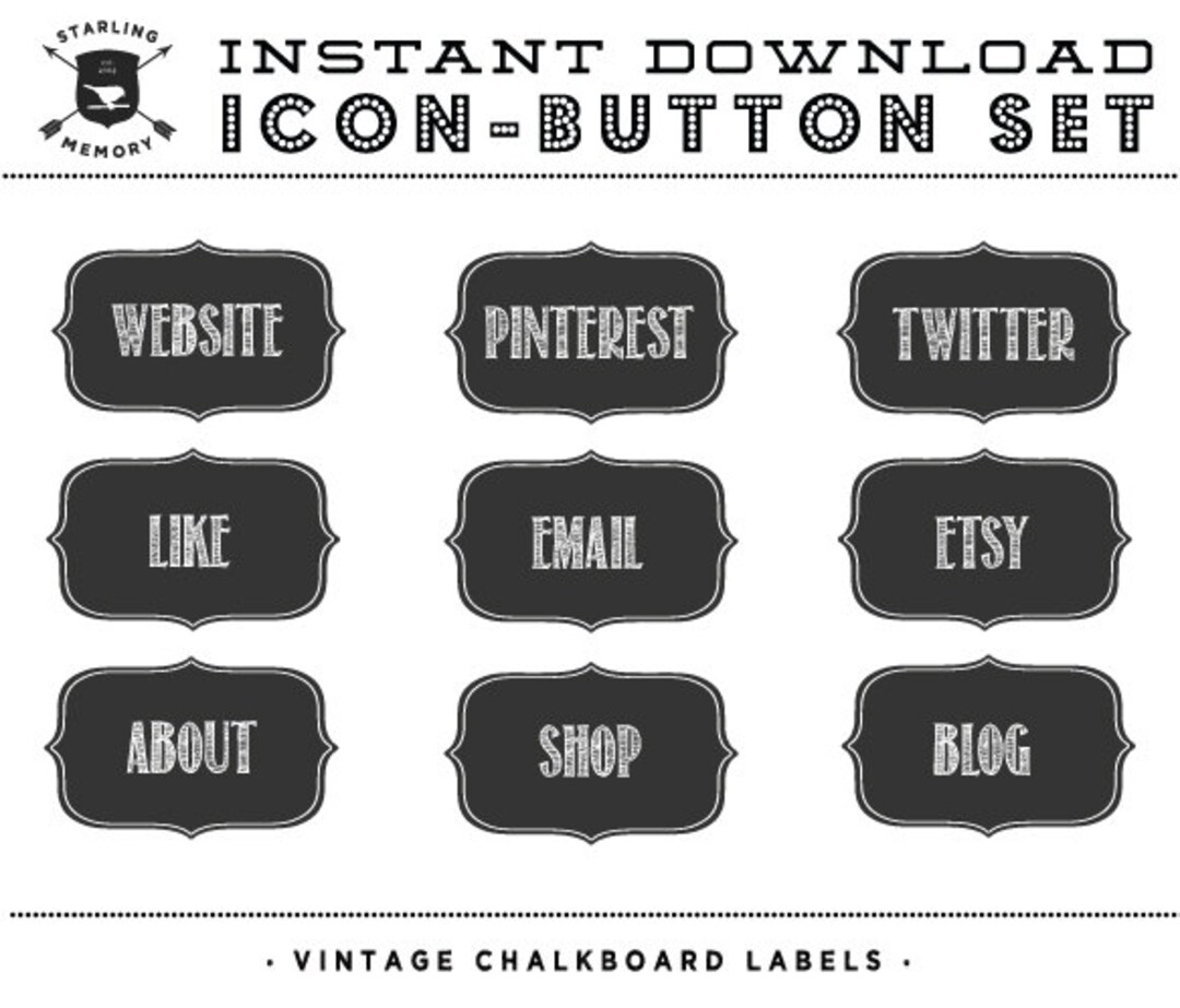 INSTANT DOWNLOAD - Set of 9 Chalkboard Icons - Blog or Website Buttons ...