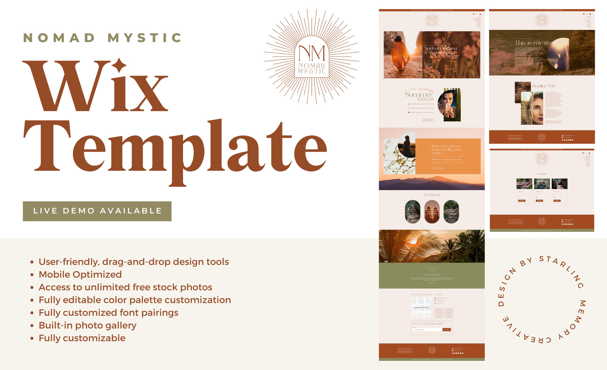5 Page ''nomad Mystic' Wix Template Design With Online Store - Earthy ...
