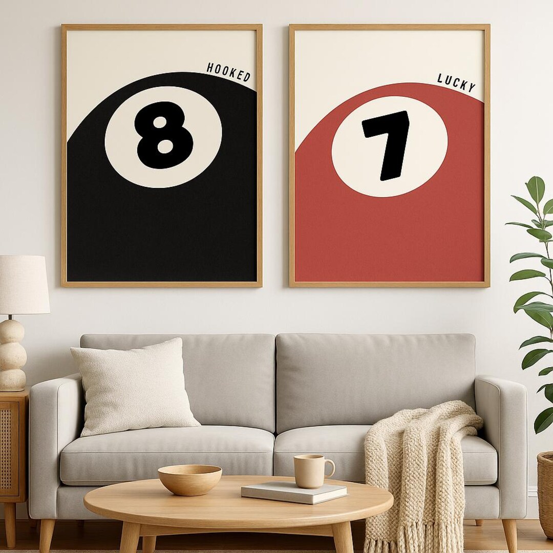 Billiards-inspired Minimalist Poster Set of Two, Mid-century Modern ...