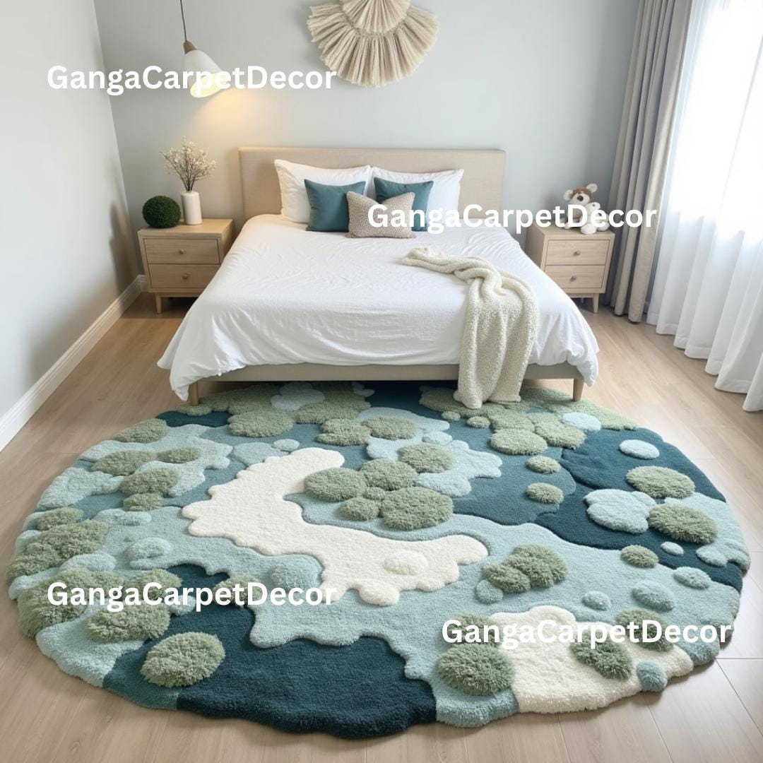 Hand-tufted 3D Moss Rug | Teal Blue Bubble Carpet - Etsy