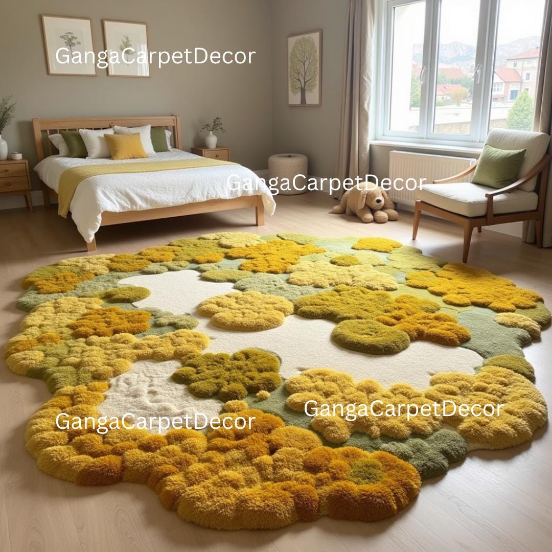 Hand-tufted Wool Moss Rug | 3D Textured, Freeform Carpet - Etsy