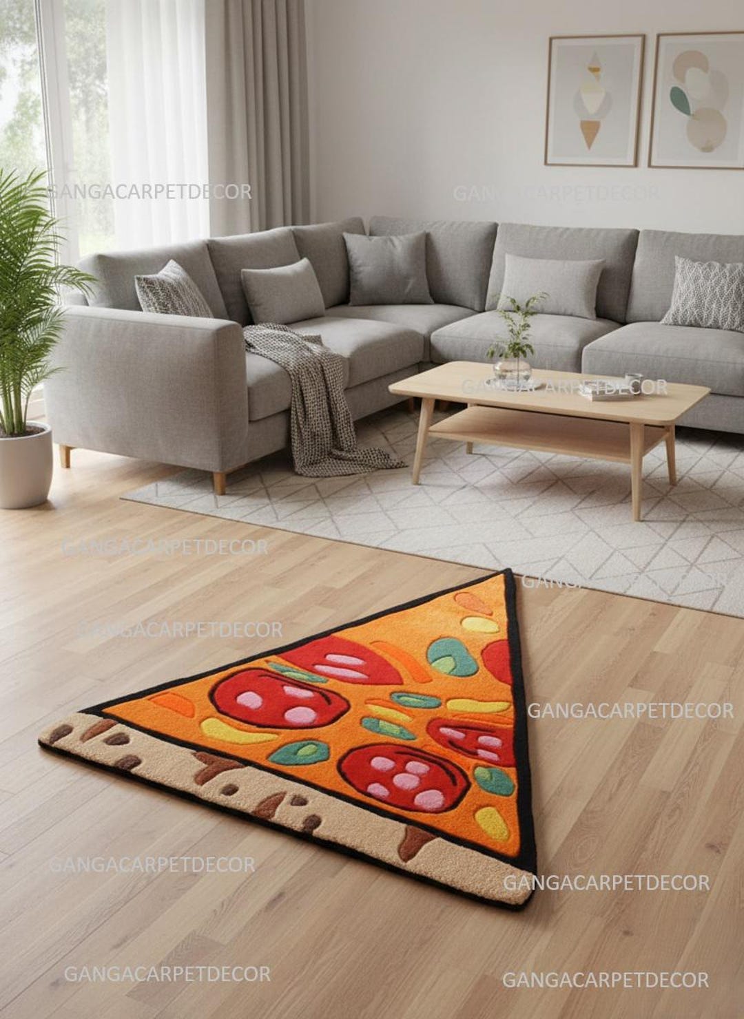 Hand-tufted Woolen Pizza Slice Rug: Decor Art Triangle Carpet for ...