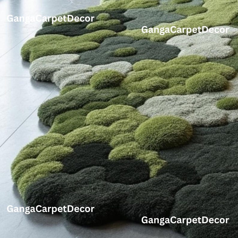 Moss Style Hand Tufted Wool Rug, 3D Organic Green Rug, Modern Abstract ...