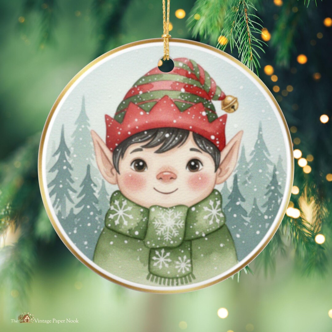 Santas Workshop Elf Christmas Ornament | Double-sided Ceramic Holiday ...