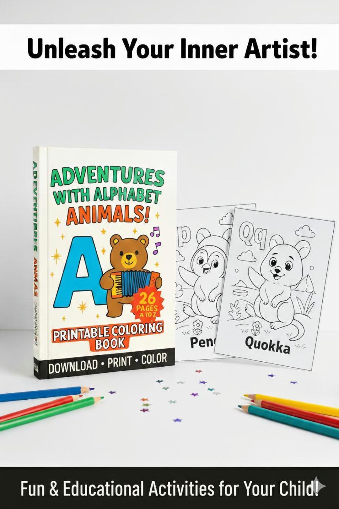 Alphabet Animals Coloring Book, ABC Learning Activity (PDF Download) - Etsy