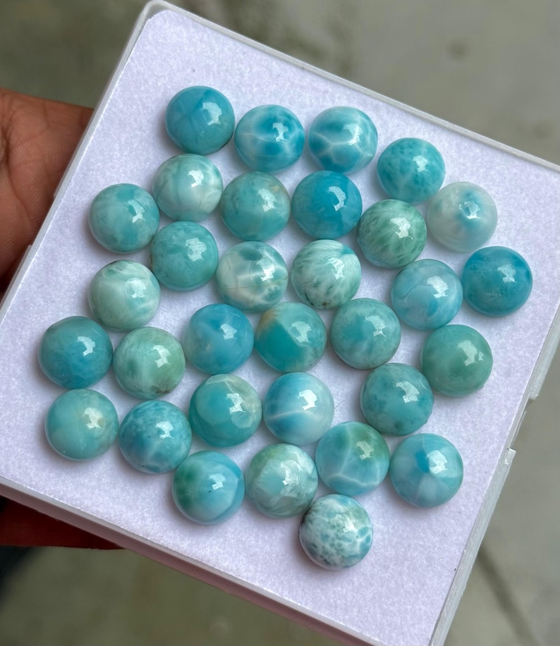 AAA+ Larimar Cabochon: Natural Blue Gemstone, Round Flat Back - Etsy