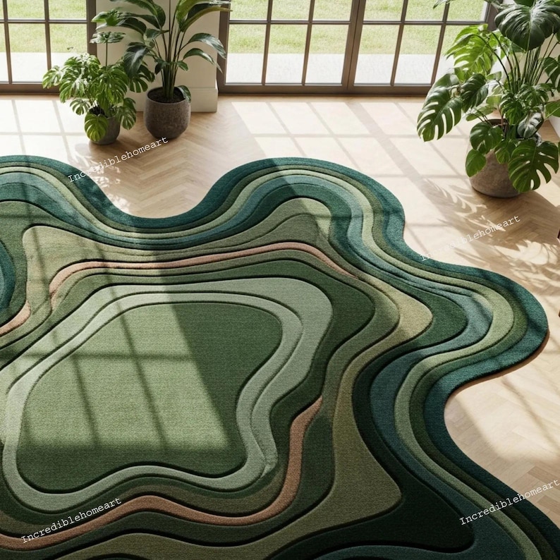Green Topographic Irregular Handtufted Rugs Organic Sculptural Handmade ...