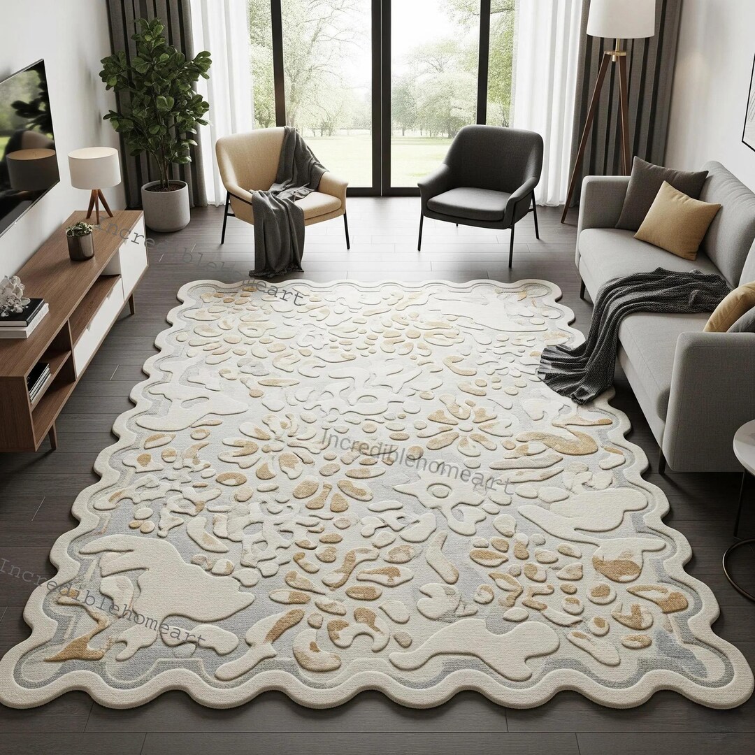 Hand Tufted Beige Abstract Rug, Modern Home Decor Suitable for Living ...