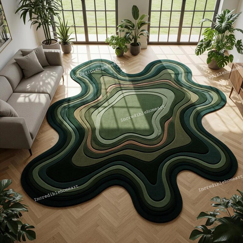 Green Topographic Irregular Handtufted Rugs Organic Sculptural Handmade ...