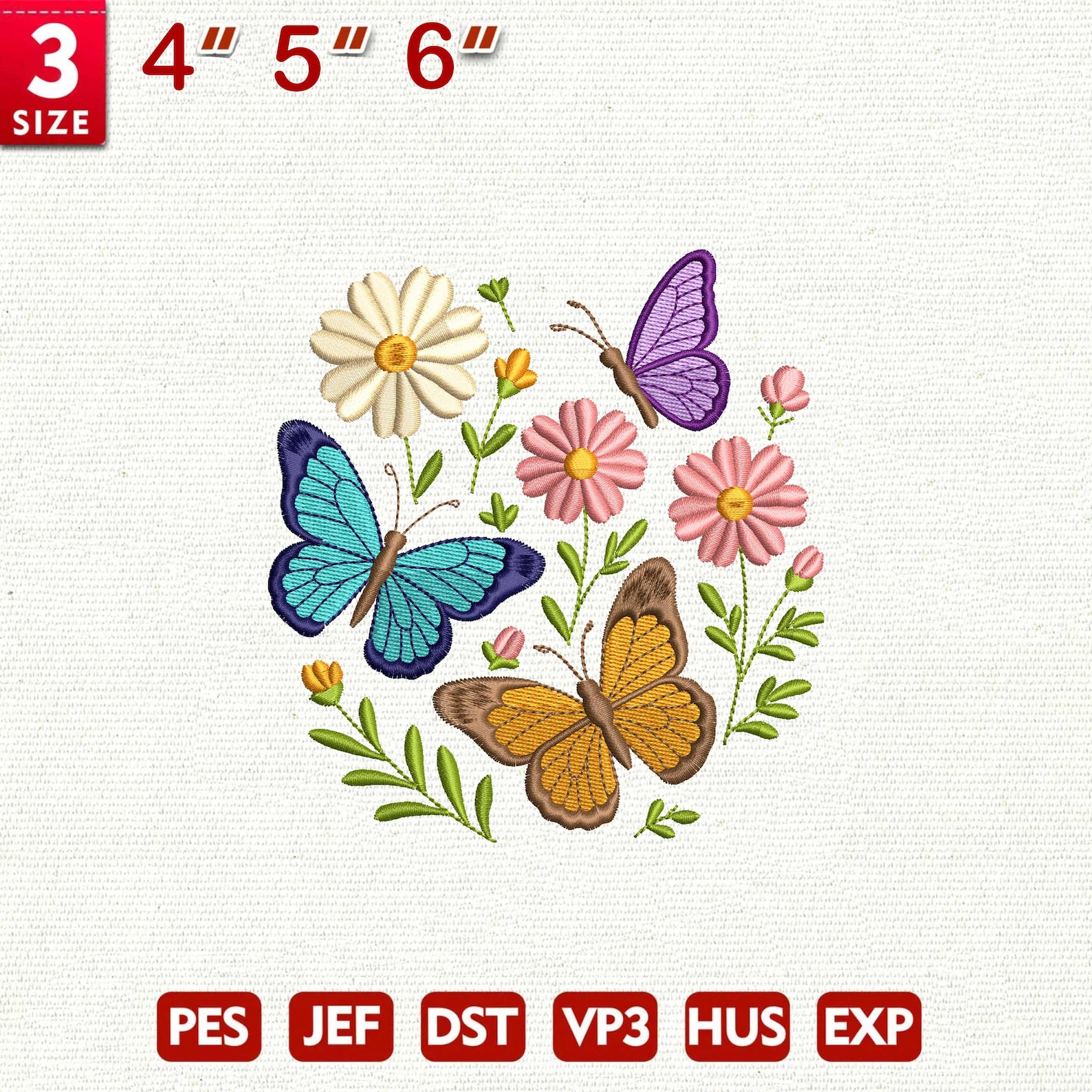 Butterfly and Flower Embroidery Design, Spring Floral Stitch Pattern ...