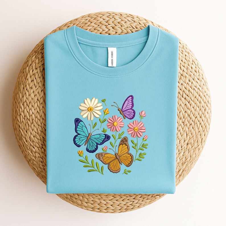 Butterfly and Flower Embroidery Design, Spring Floral Stitch Pattern ...