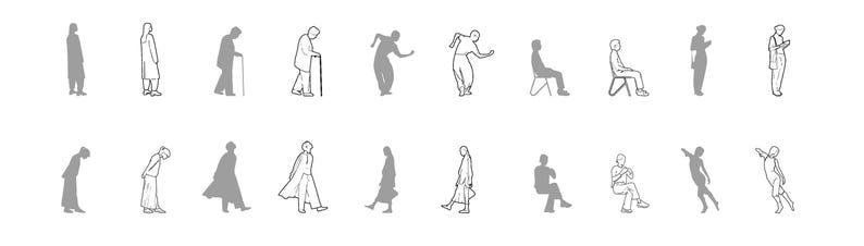 Library 100 People DWG | 2D CAD Blocks Autocad Person and Silhouette ...