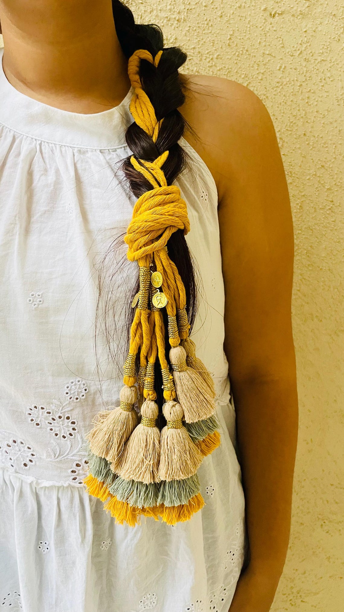 Bohemian Parandi Hair Braid Accessory - Mustard Tassels & Shells - Etsy