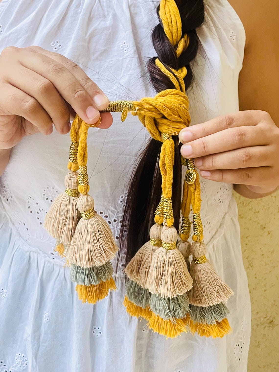 Bohemian Parandi Hair Braid Accessory - Mustard Tassels & Shells - Etsy