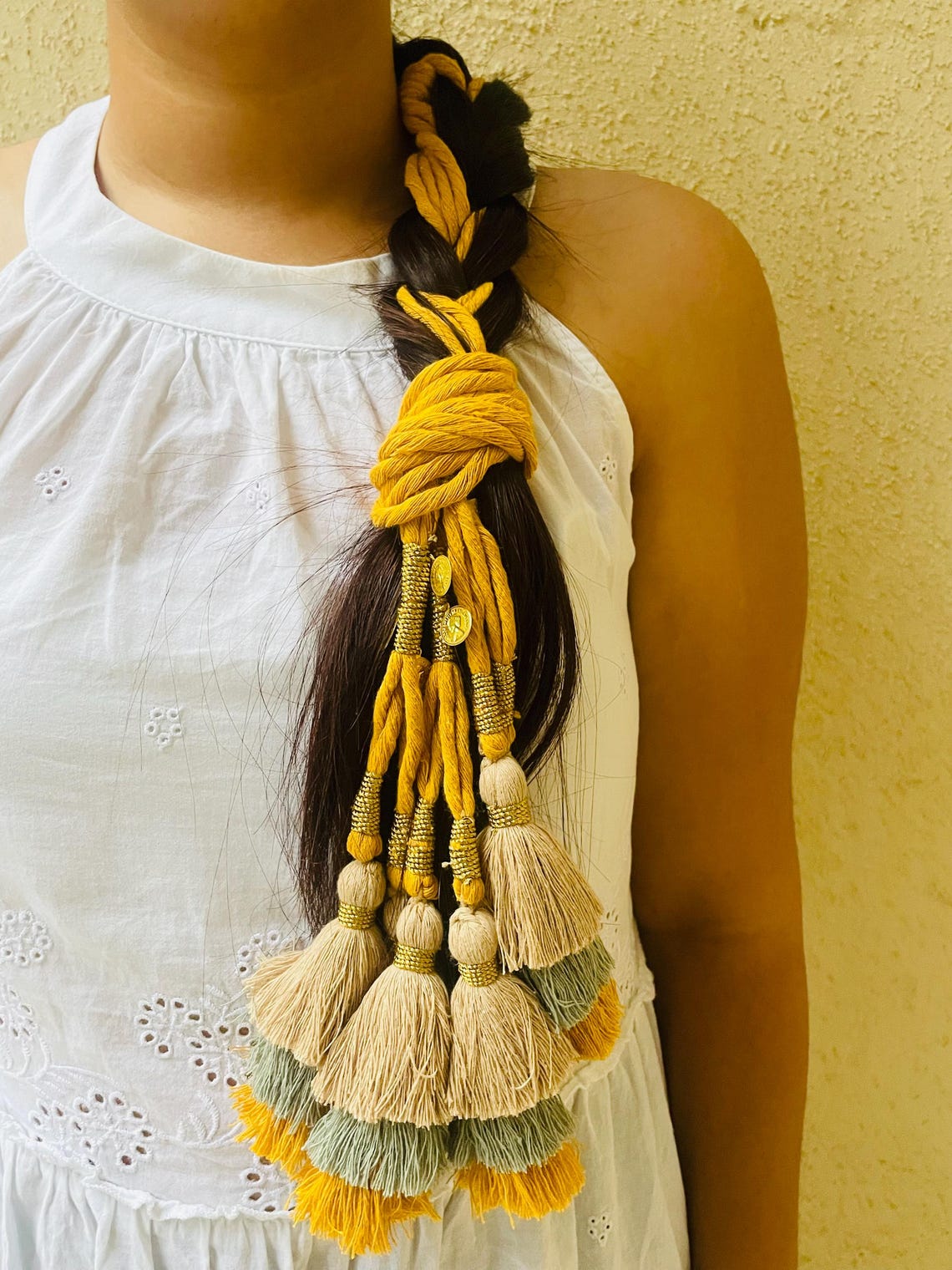 Bohemian Parandi Hair Braid Accessory - Mustard Tassels & Shells - Etsy