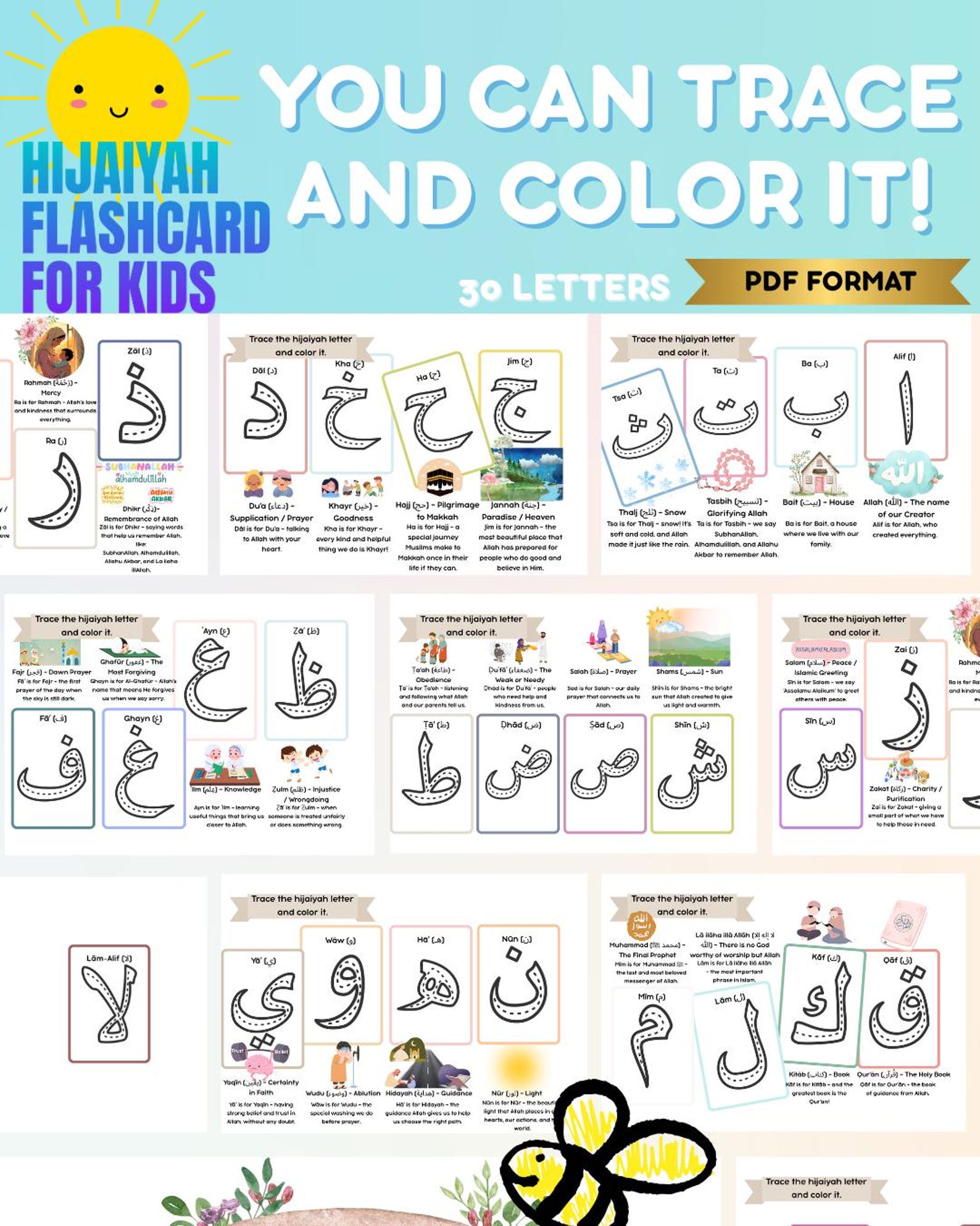 Hijaiyah Flashcards for Kids – Arabic Alphabet Tracing Printable ...