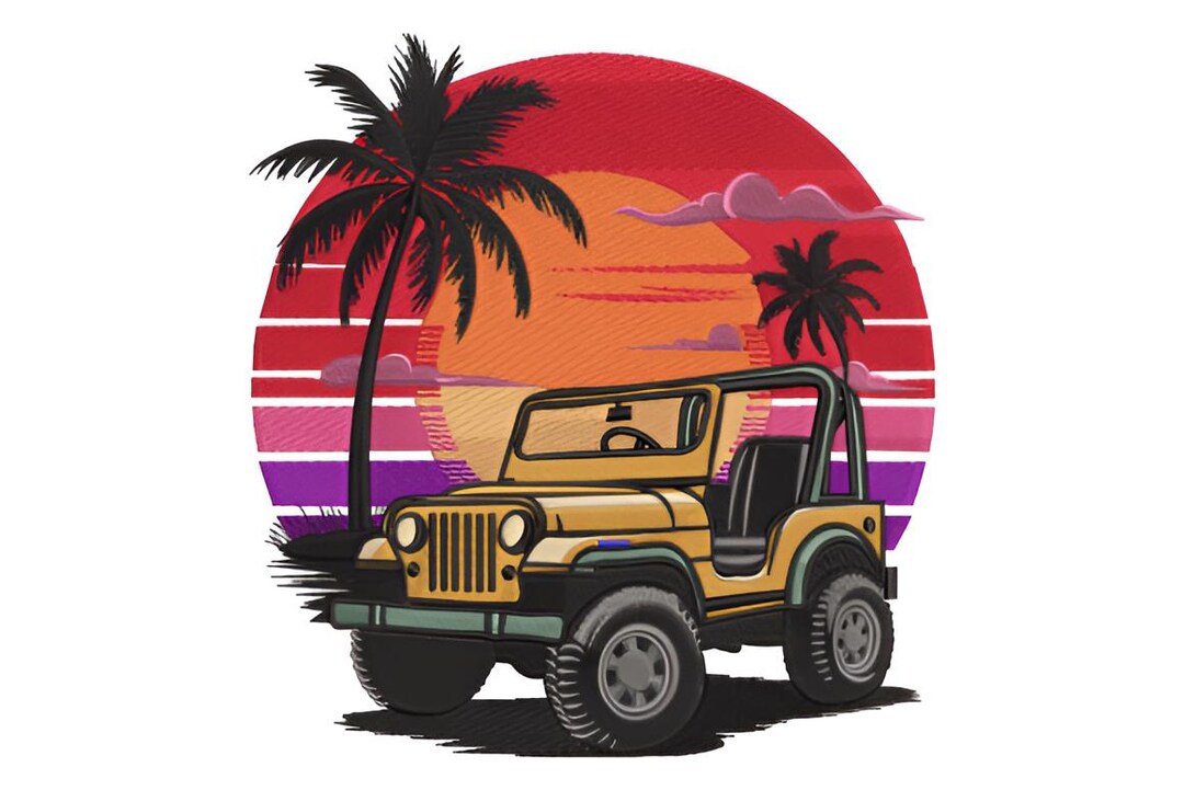 Vintage Sunset Jeep Embroidery Design: Off-road Adventure (CND DST PES ...