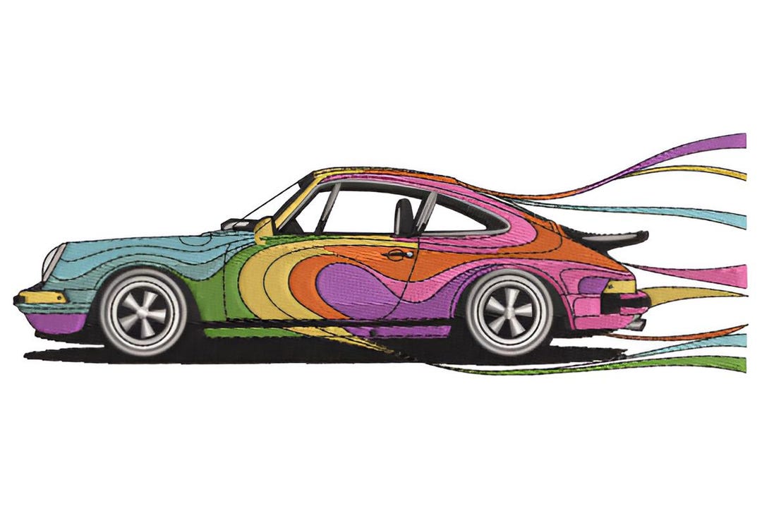 Psychedelic Car Embroidery Design: Trippy Colorful Machine Pattern - Etsy