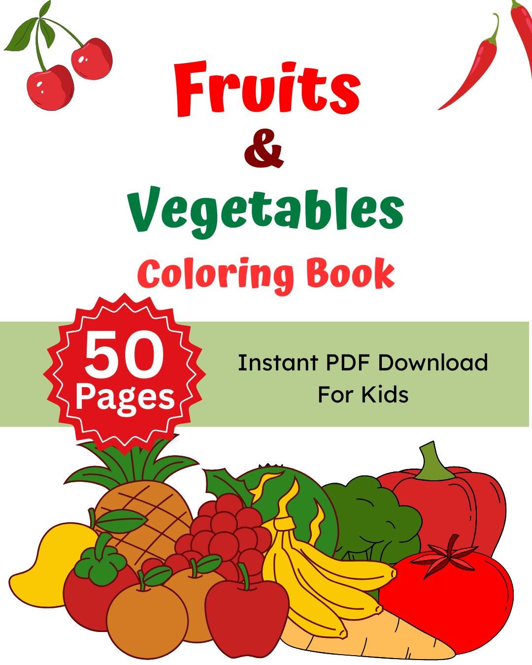 50 Fruits & Vegetables Coloring Pages for Kids | Printable Toddlers ...