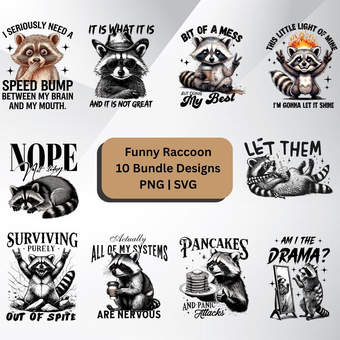 Funny Raccoon Png Bundle | Raccoon Png Designs for Shirts | Raccoon ...