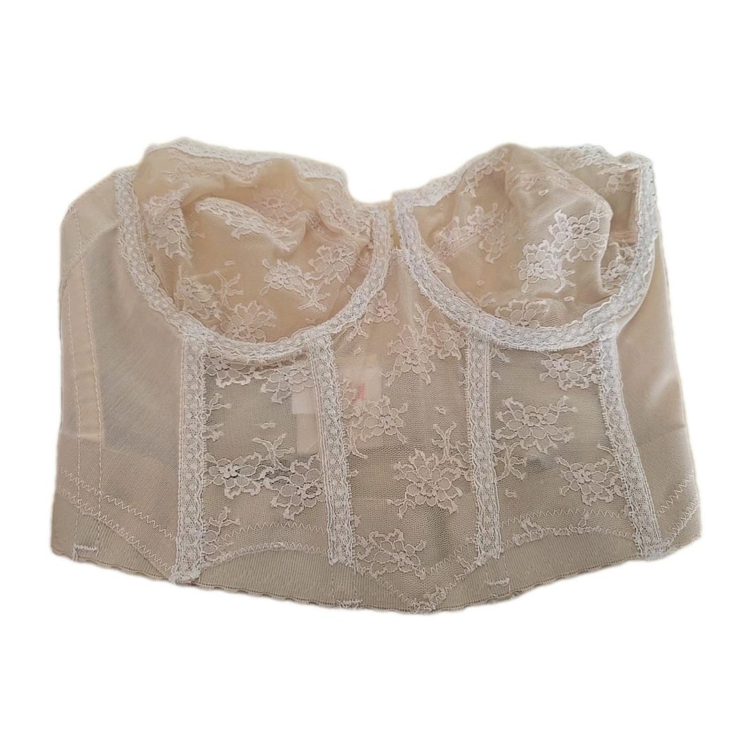 Vtg Backtalk Beige Strapless Underwire Pointy Cup Longline Bustier Bra ...
