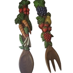 Vintage 70s Syroco Fruits & Vegetable Spoon Fork Kitchen Wall Hanging ...