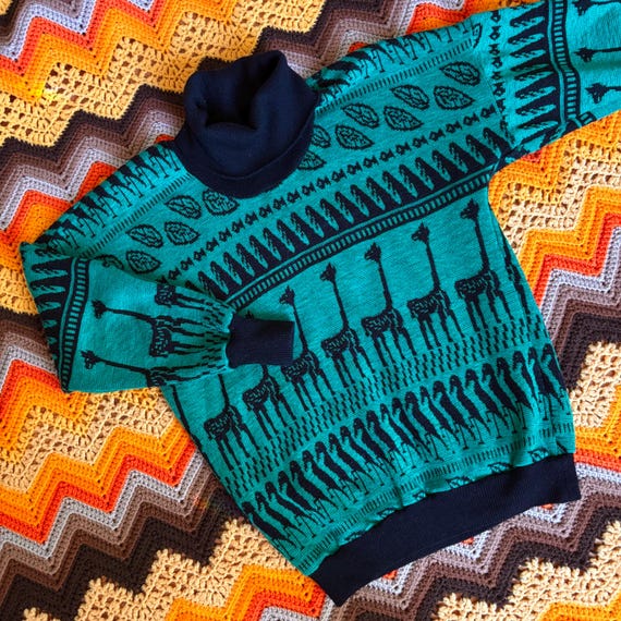 Vintage 80s giraffe turtleneck sweater - Gem