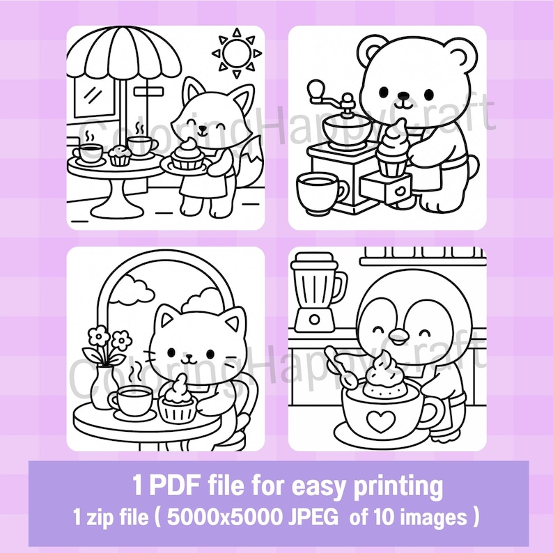 Animal Cafe Coloring Pages | Printable Activity Book for Kids | PDF ...