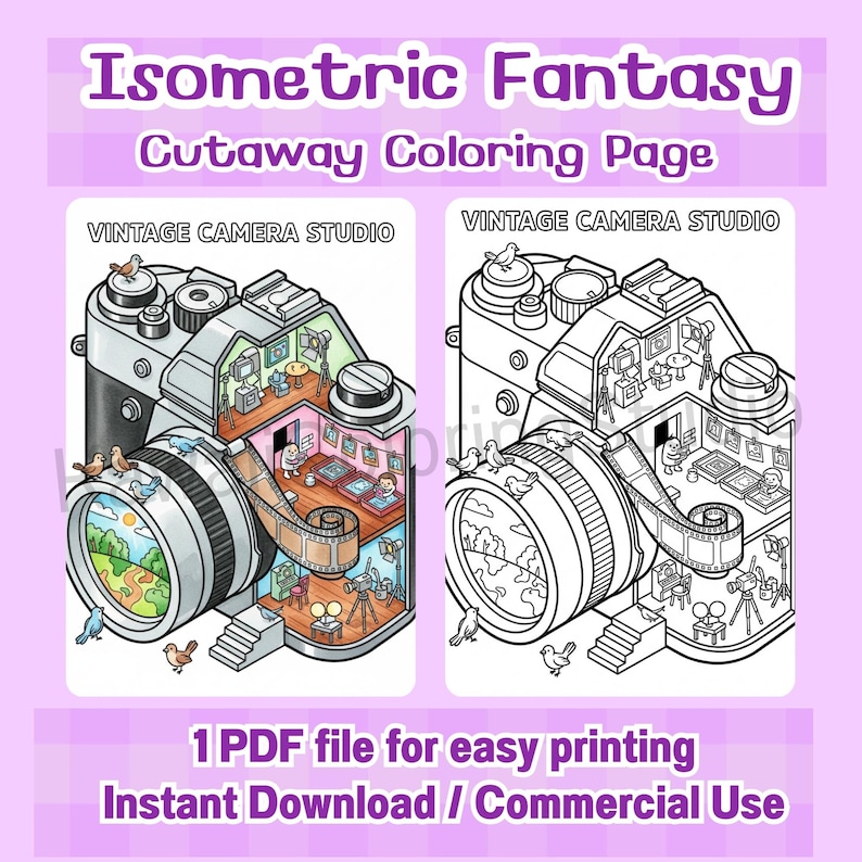 Isometric Fantasy Cutaway Coloring Pages for Adults | Detailed ...