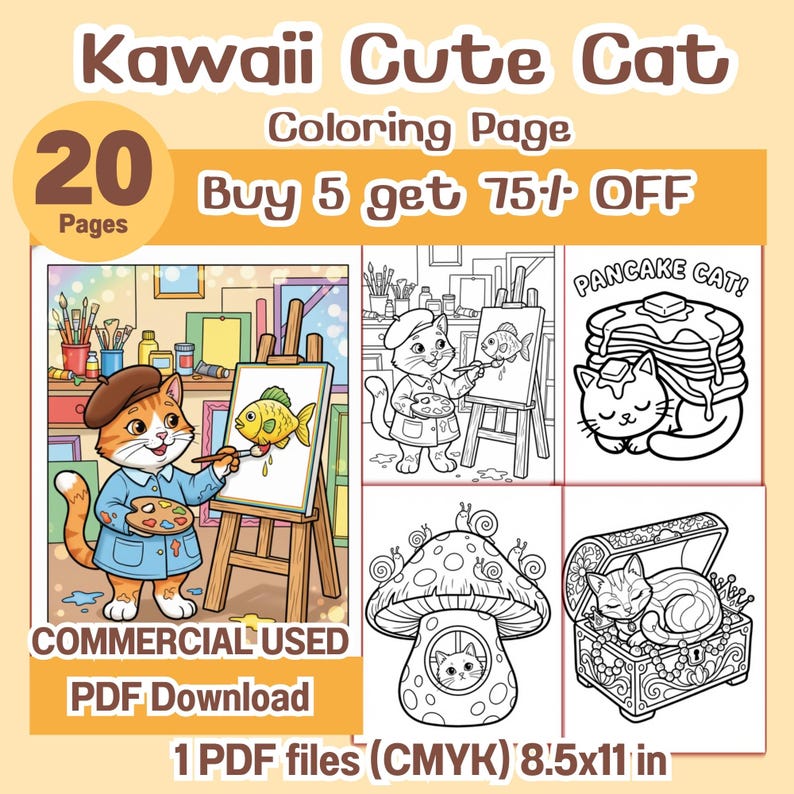 Kawaii Cute Cat Coloring Pages | 20 Adorable Cat Designs | Printable ...