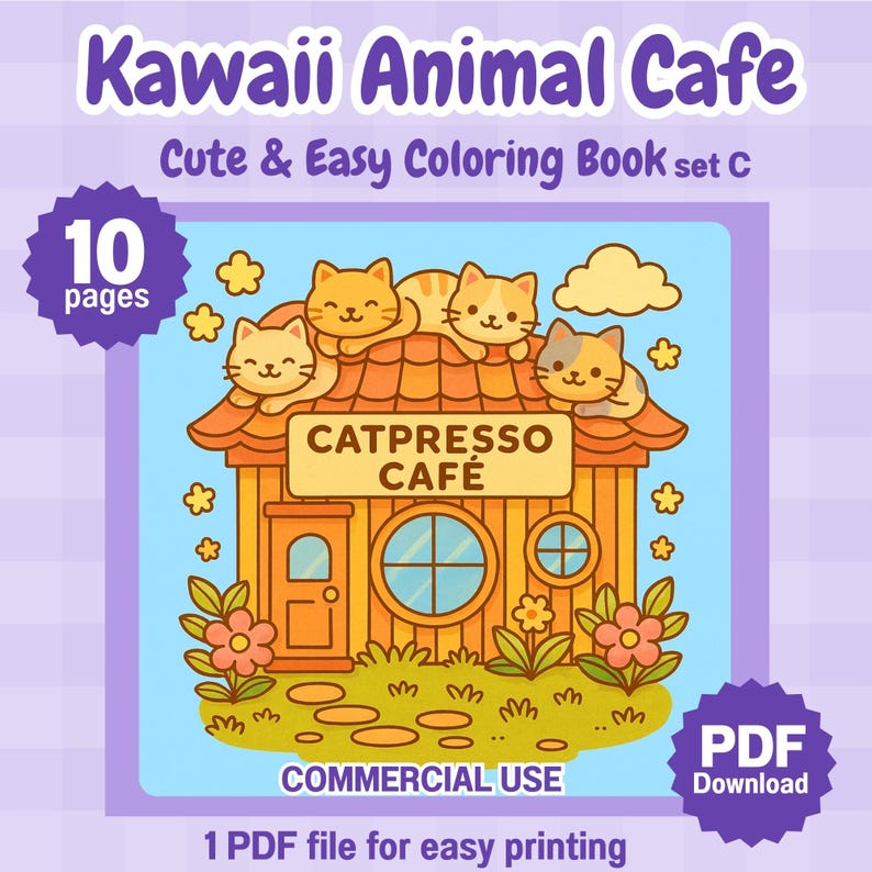 Animal Cafe Coloring Pages | Kids Printable Activity Book PDF | Digital ...