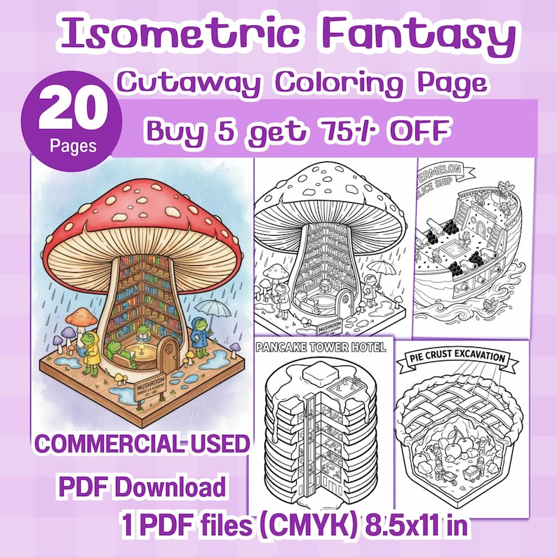 Isometric Fantasy Cutaway Coloring Pages for Adults | Detailed ...