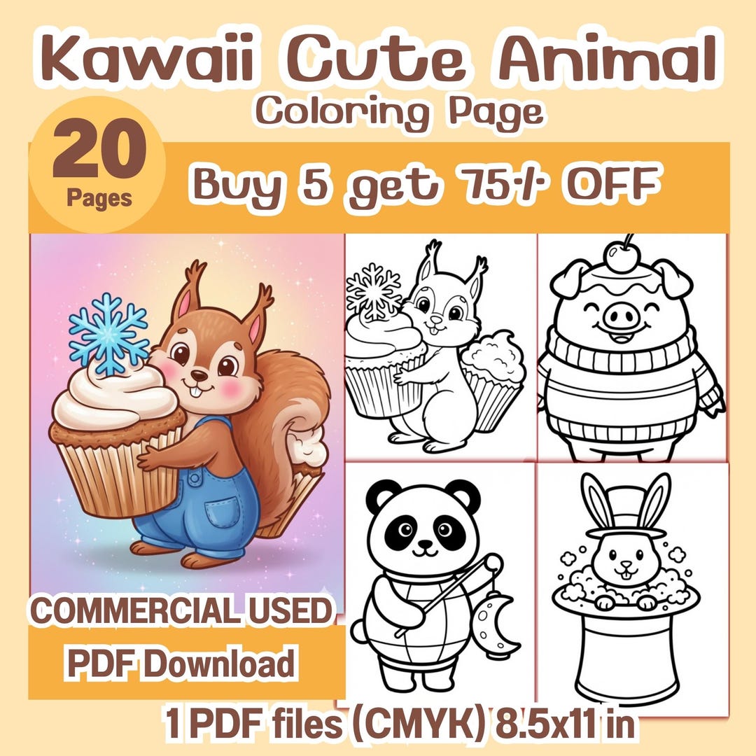 Kawaii Cute Animal Coloring Pages Bundle | Adorable Animals Coloring ...