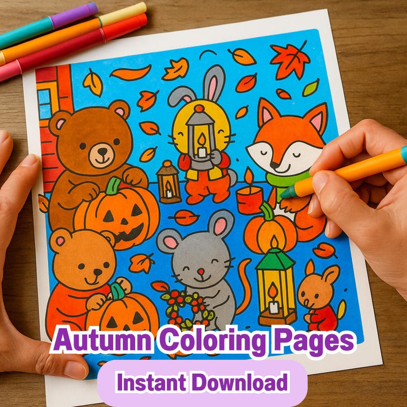 Cozy Fall Animal Coloring Pages for Kids Fall Activities PDF Printable ...