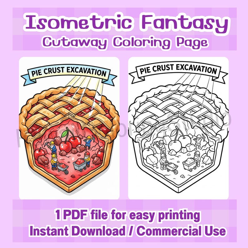 Isometric Fantasy Cutaway Coloring Pages for Adults | Detailed ...