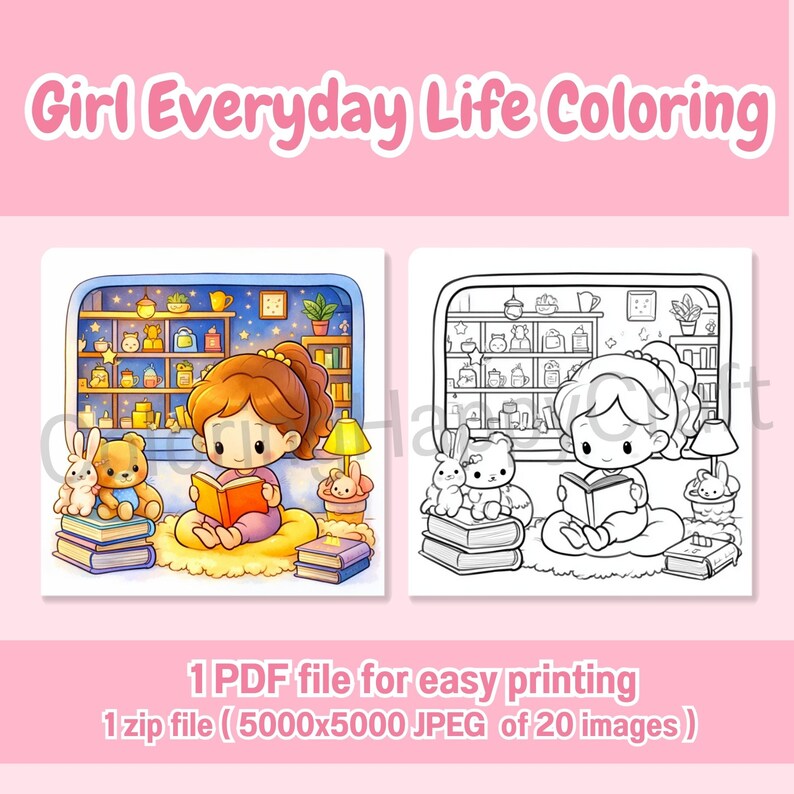 Kawaii Girl Coloring Pages Daily Life Activities Toddler Printable PDF ...