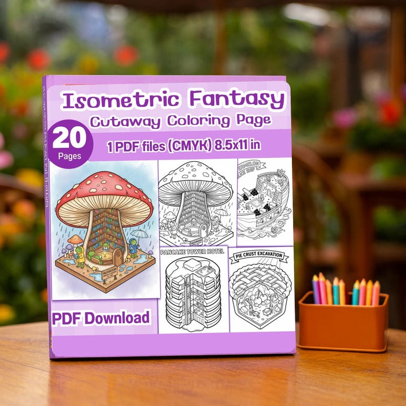 Isometric Fantasy Cutaway Coloring Pages for Adults | Detailed ...