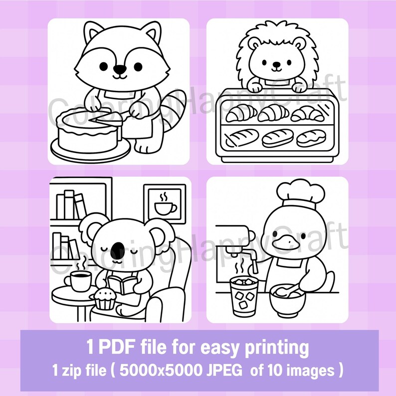 Animal Cafe Coloring Pages | Printable Activity Book for Kids | PDF ...