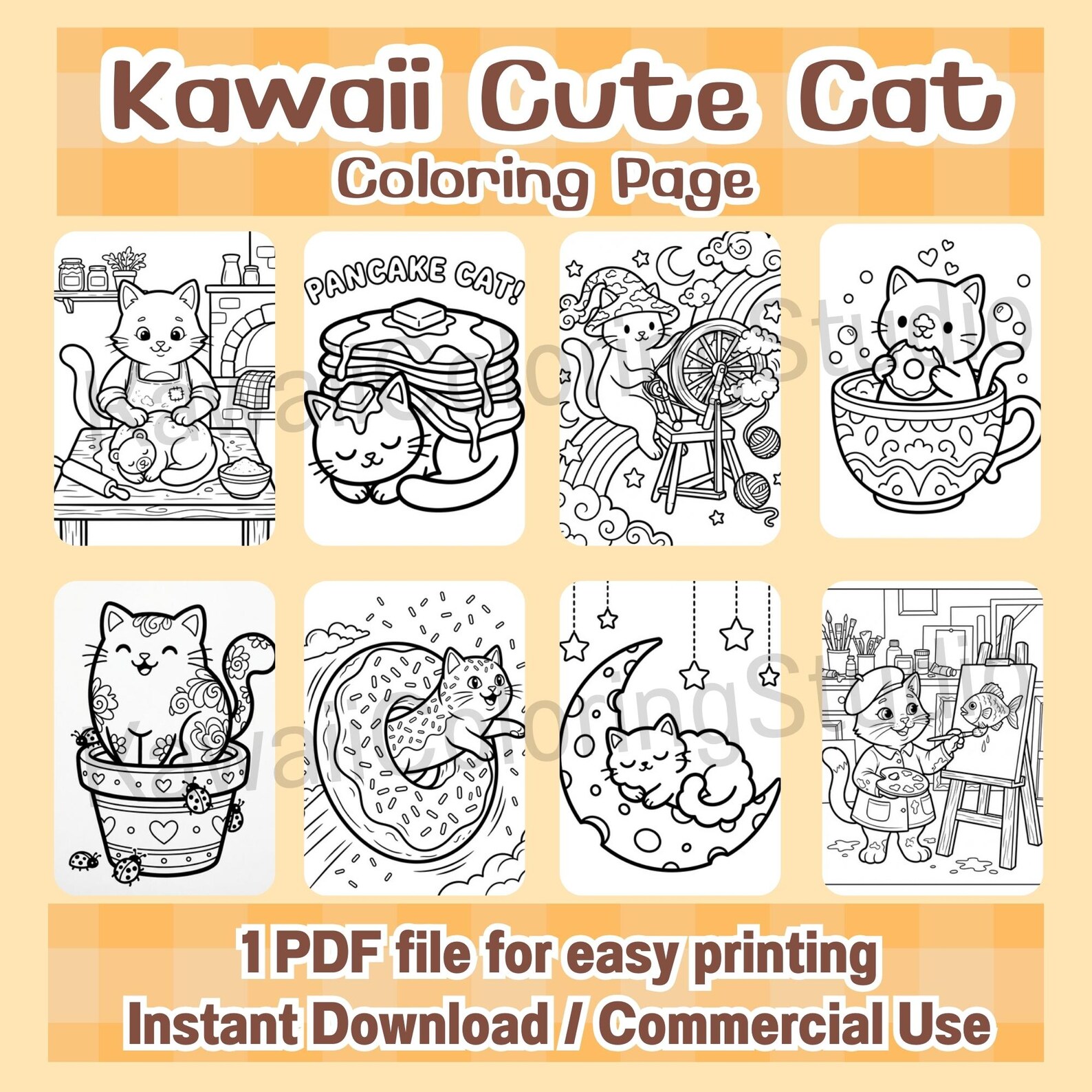 Kawaii Cute Cat Coloring Pages | 20 Adorable Cat Designs | Printable ...