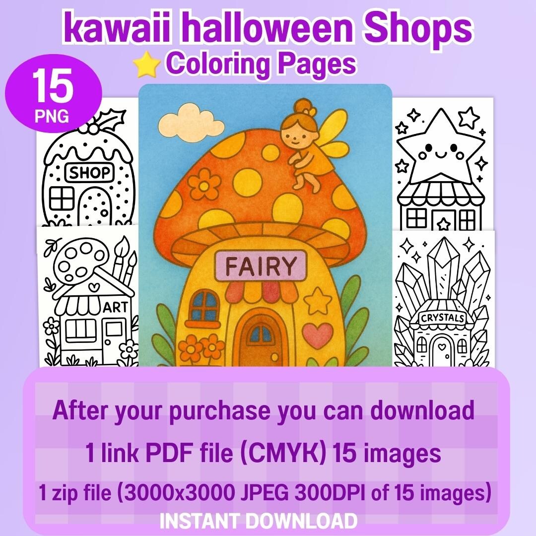 Kawaii Shops Coloring Pages for Kids, 15 Cute Printable Halloween ...