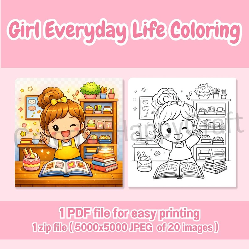 Kawaii Girl Coloring Pages Daily Life Activities Toddler Printable PDF ...