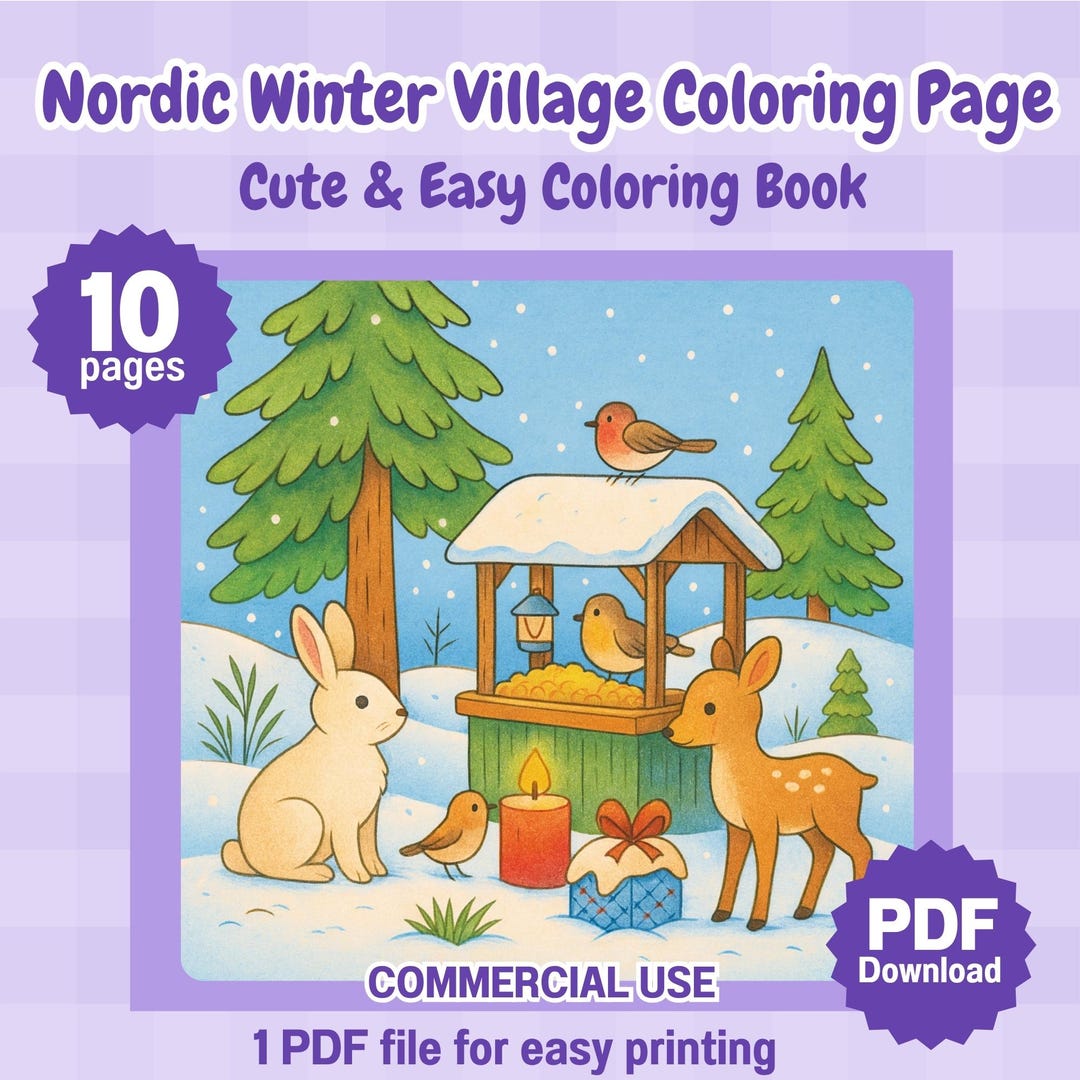 Nordic Winter Village Coloring Pages for Adults Printable Christmas ...